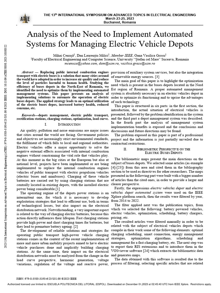 Analysis of The Need To Implement Automated Systems For Managing Electric Vehicle Depots | PDF ...