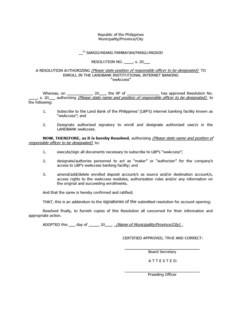 Pro-Forma Sangguniang Resolution | PDF