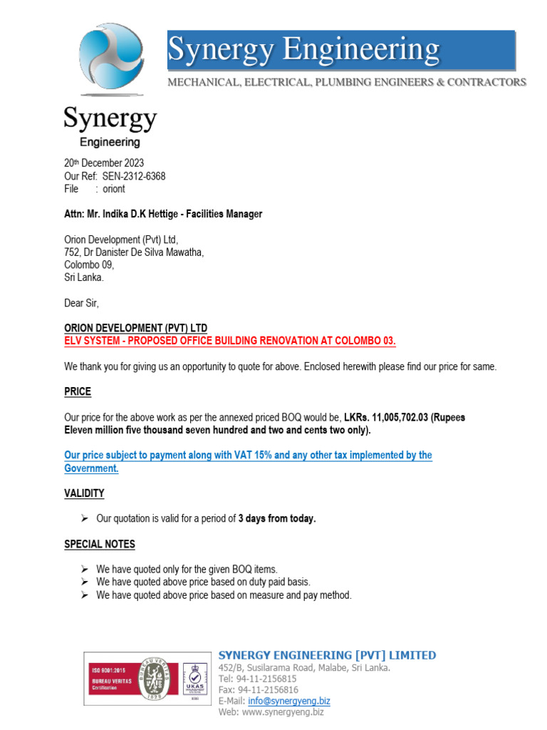 Quotation Elv System R0 20 12 2023 Pdf Electrical Wiring Telecommunications
