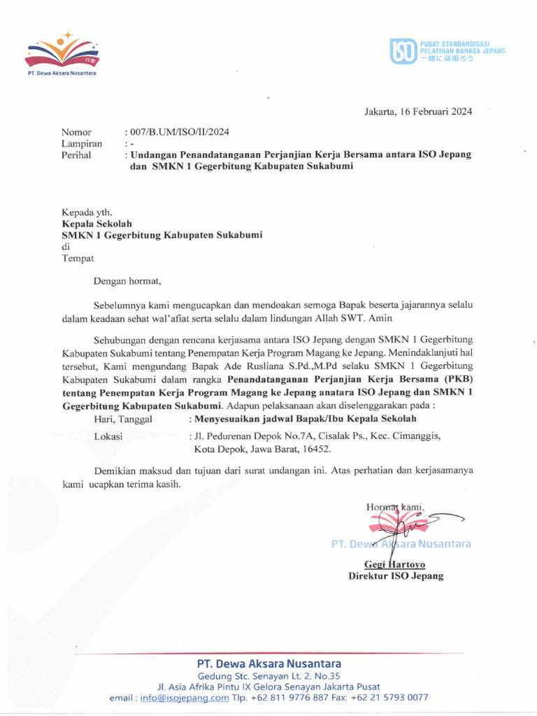 Undangan Penandatanganan MOU Magang | PDF