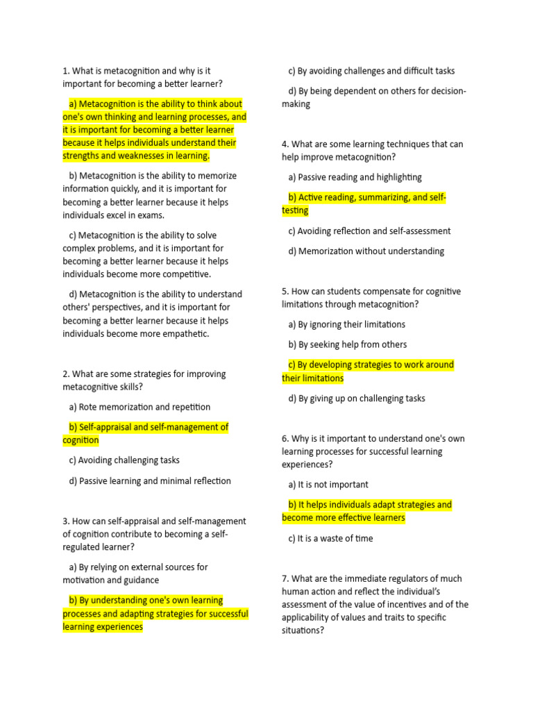 UTS Sample Questionnaire | PDF | Metacognition | Self Efficacy