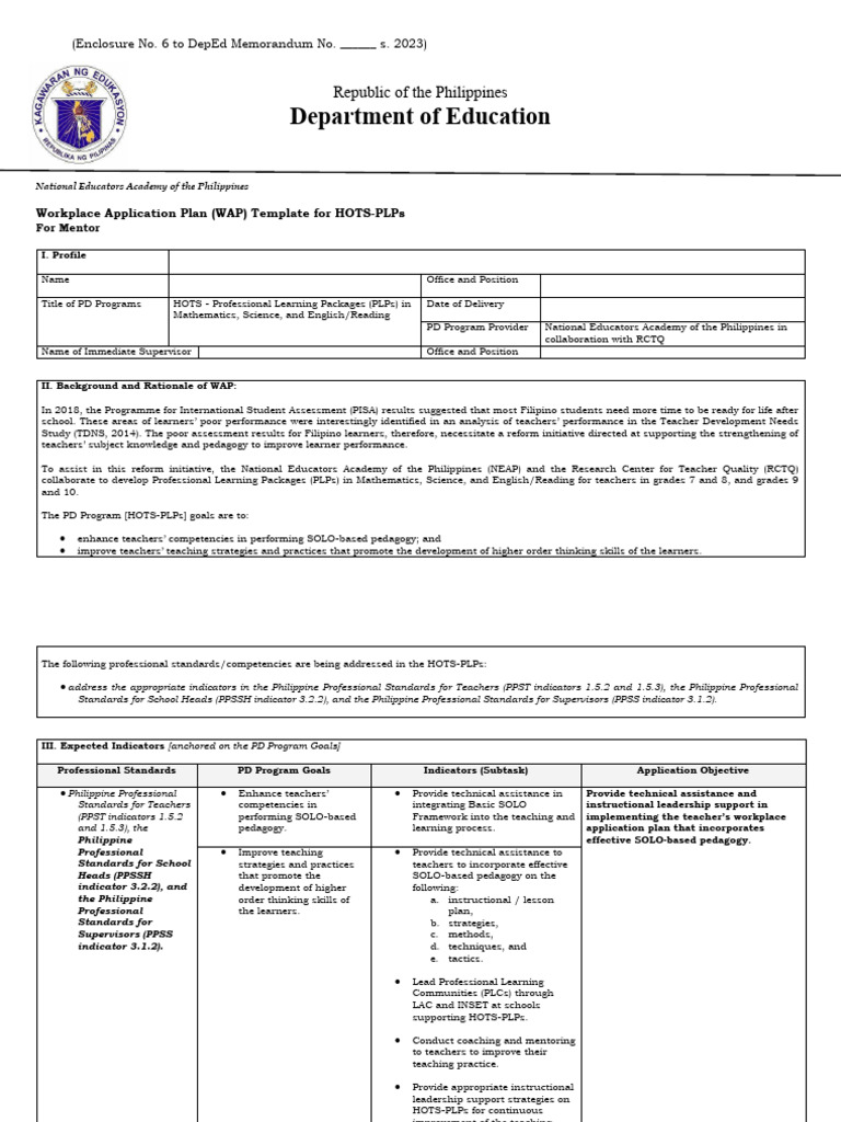 S5 - Template - WAP For Mentors 1 | PDF | Teachers | Pedagogy