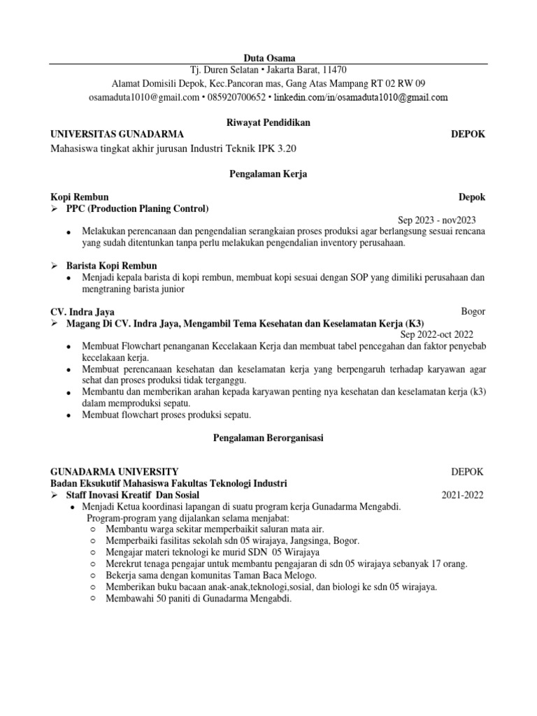 Cv. Duta Osama | PDF