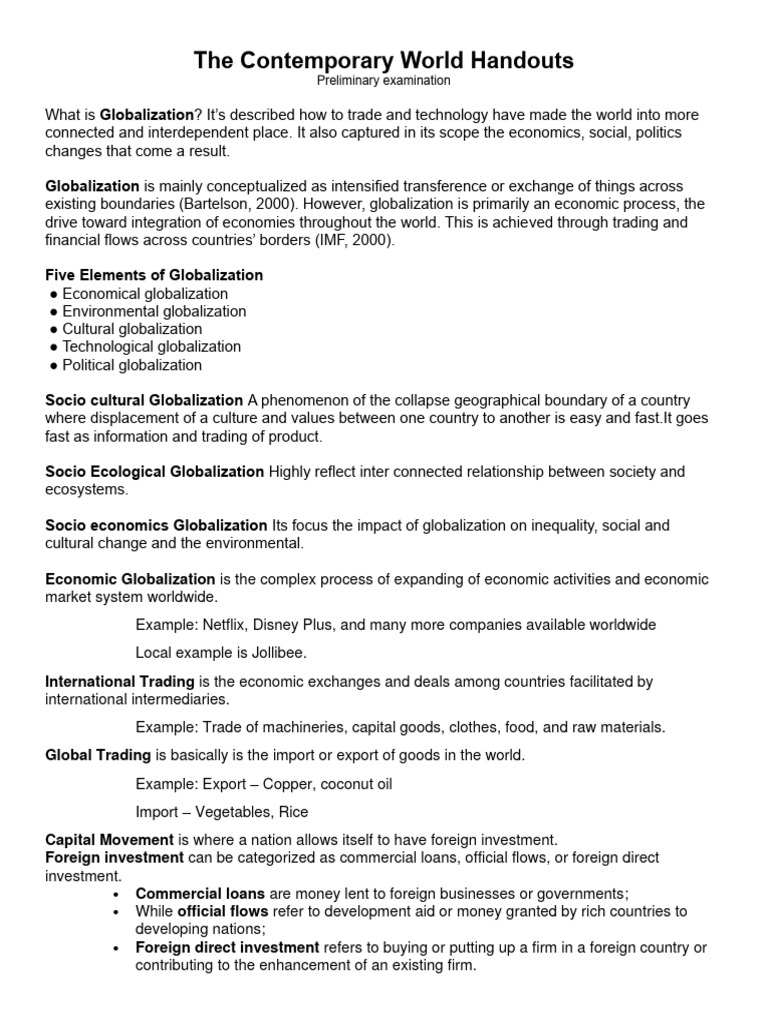 The Contemporary World Handouts | PDF