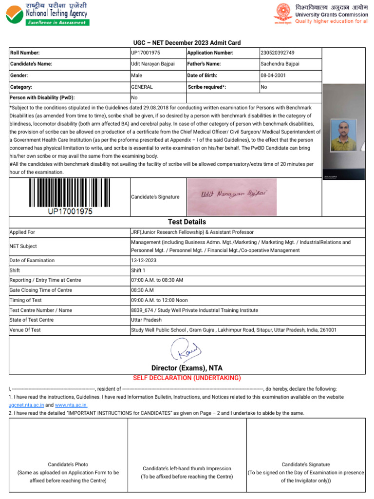 University Grants Commission (UGC) - NET - India | PDF | Identity Document