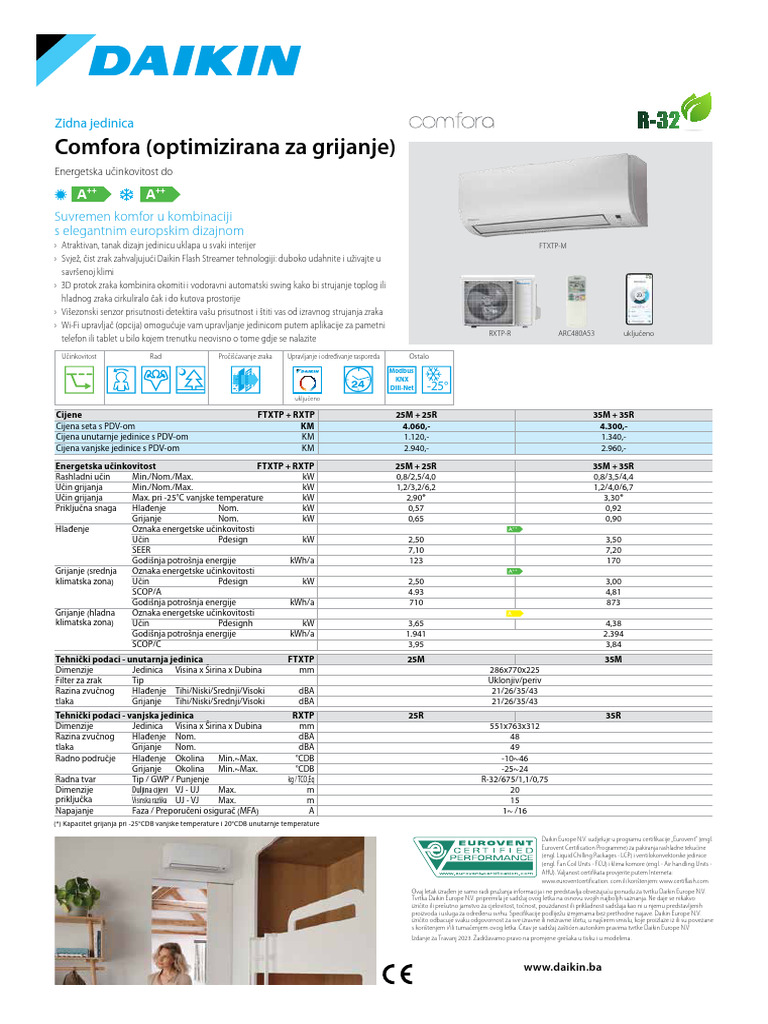 Daikin Comfora Grijanje Cjenik BA 2023 | PDF