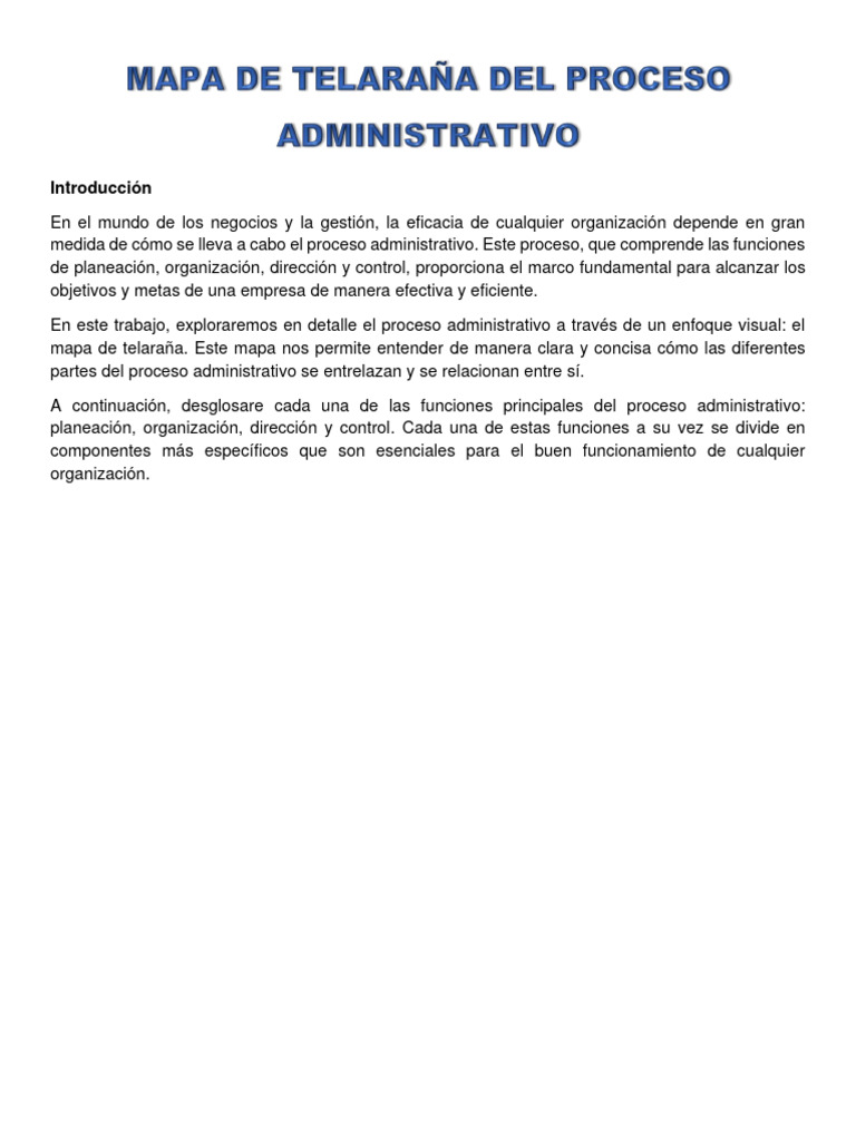 U1 T4 Mapa de Telaraña Del Proceso Administrativo | PDF