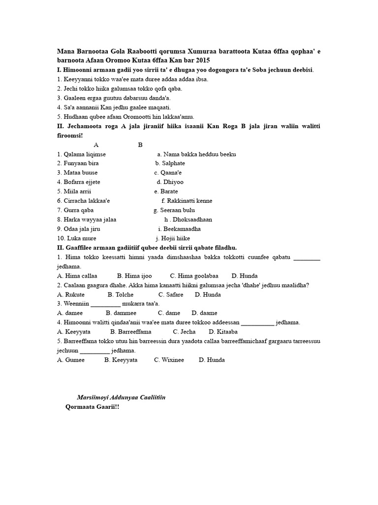 Afaan Oromoo Kutaa 6ffaa | PDF