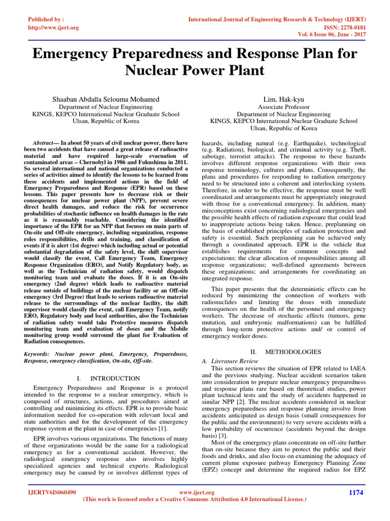 Emergency Preparedness and Response Plan For Nuclear Power Plant IJERTV6IS060490 | PDF | Nuclear ...