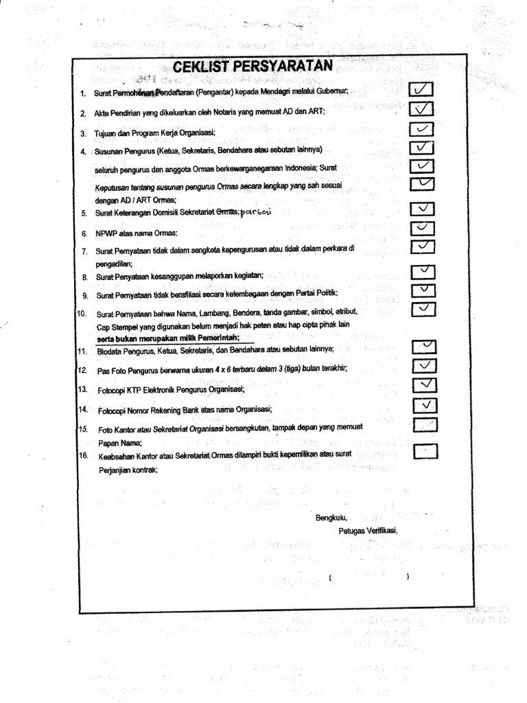 Cek List Persyaratan Kesbangpol | PDF Cek List Persyaratan Kesbangpol | PDF