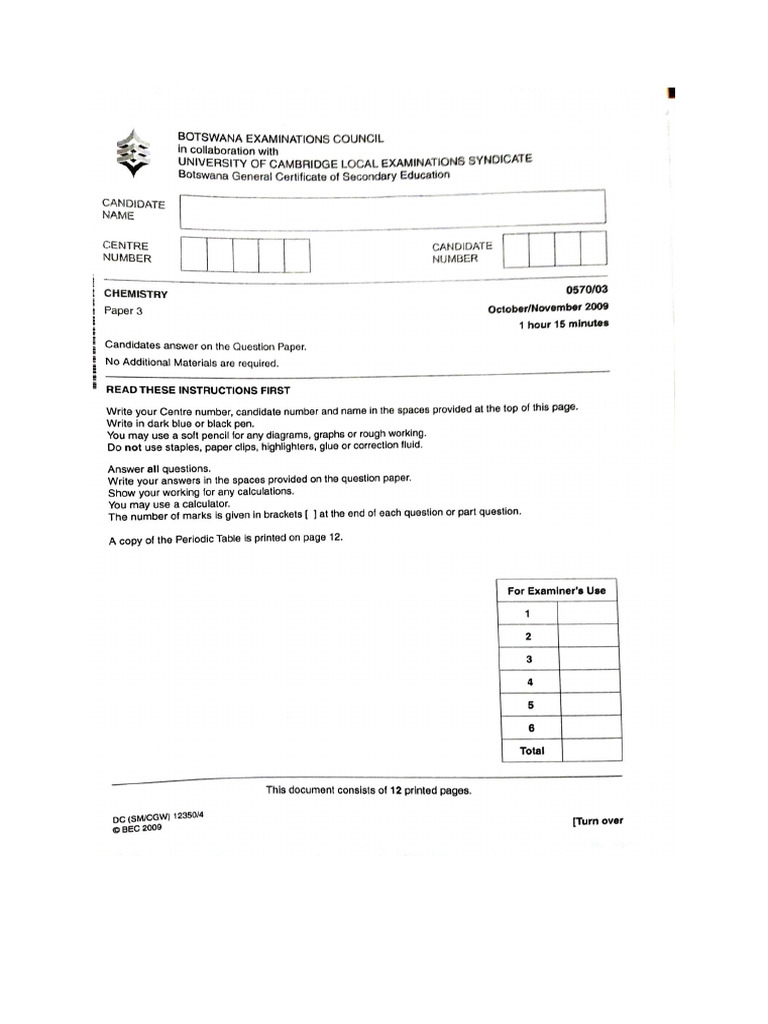Bgcse Chemistry 2009 PP3 | PDF