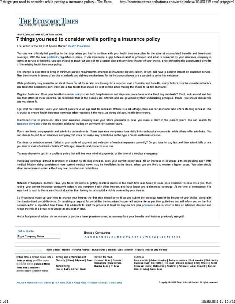 7 Things You Need To Consider While Porting A Insurance Policy - The ...