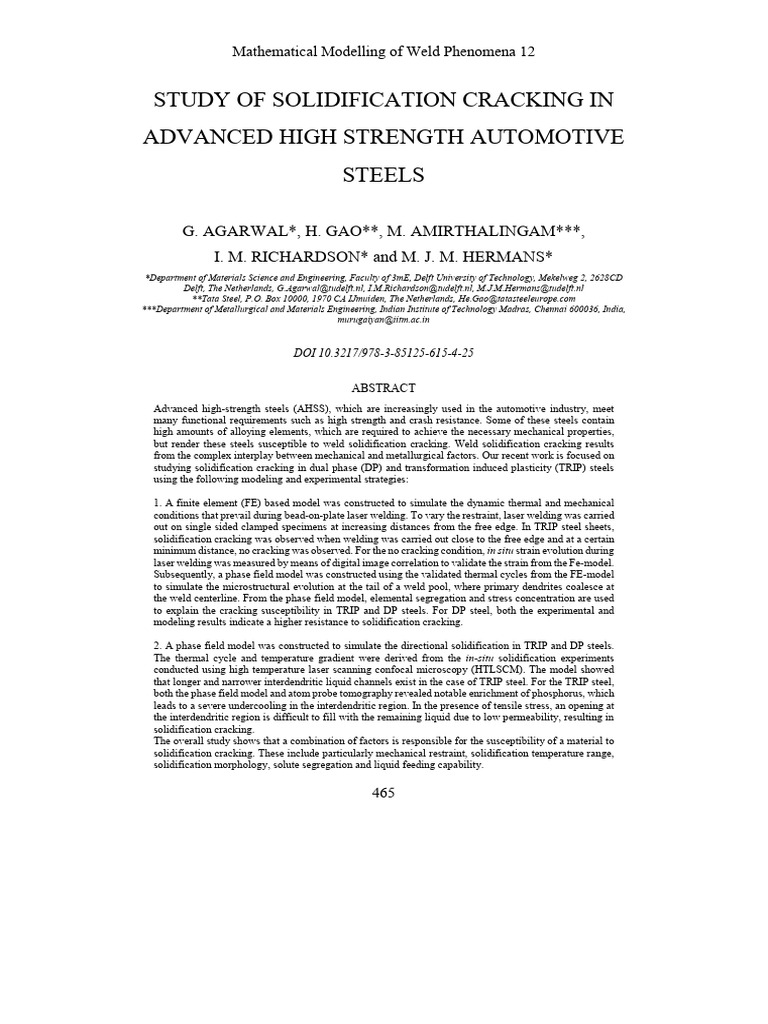 Study of Solidification Cracking in Advanced High Strength Automotive Steels | Download Free PDF ...