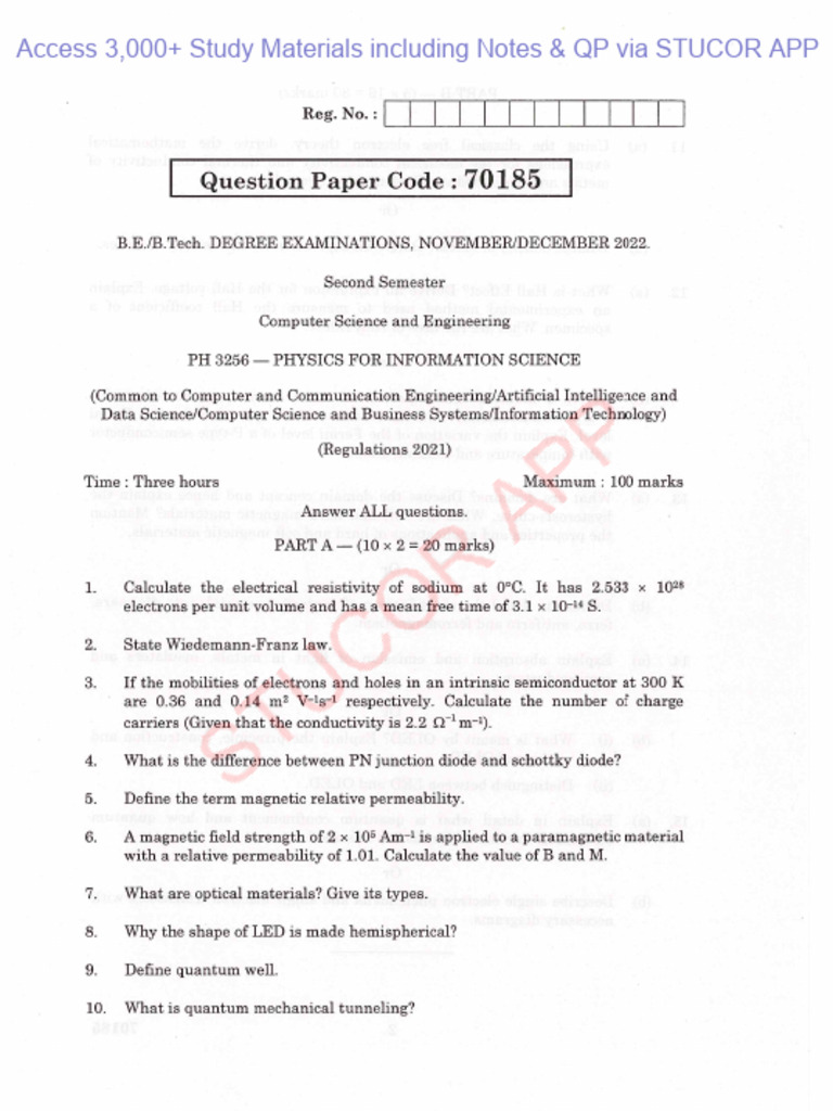Question Paper QP-PH3256 SETS | PDF | P–N Junction | Semiconductors