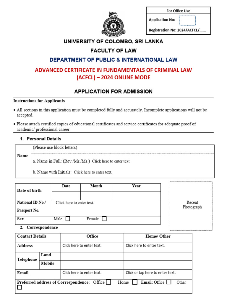 Application Form ACFCL 2024 | PDF