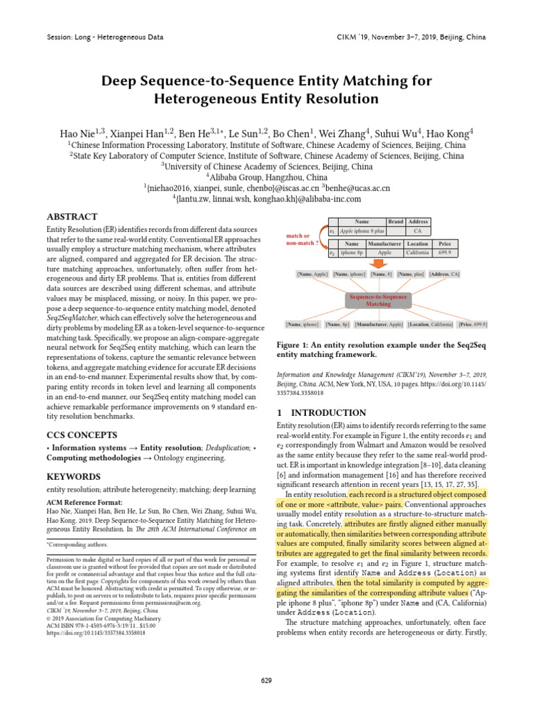 Deep Sequence-To-Sequence Entity Matching For Heterogeneous Entity Resolution | PDF | Deep ...