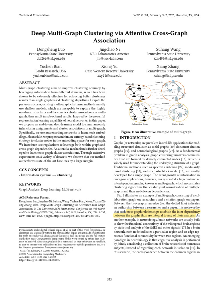 IMP - Deep Multi-Graph Clustering Via Attentive Cross-Graph Association 2020 | PDF | Cluster ...