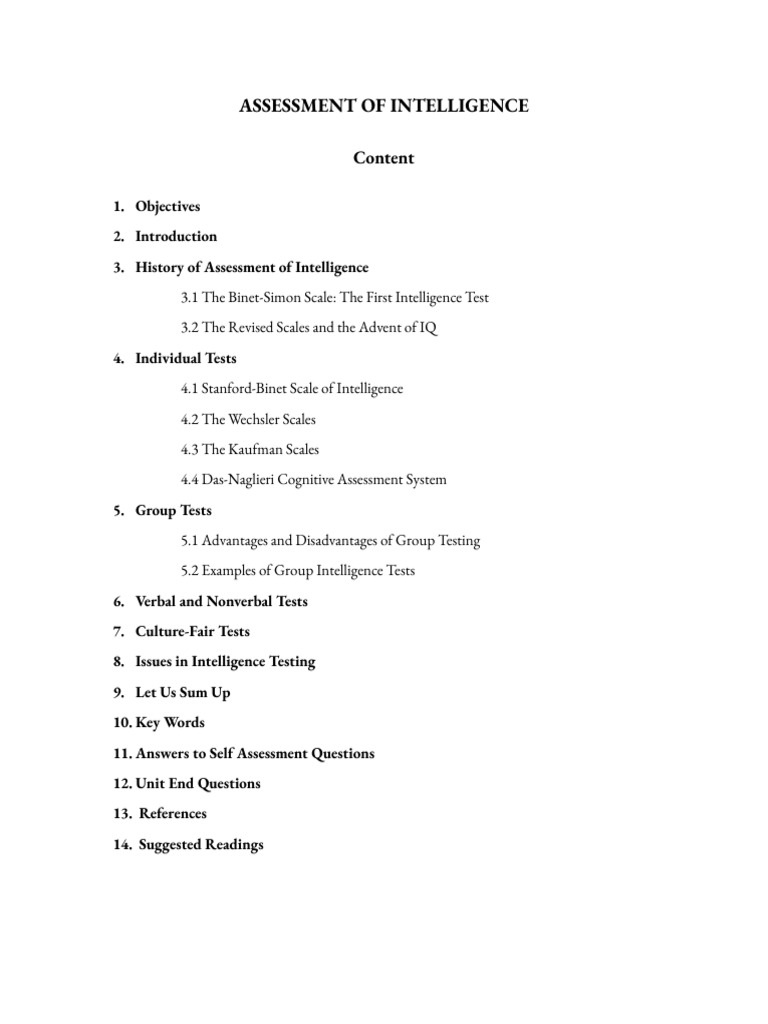 Assessment of Intelligence | PDF | Wechsler Adult Intelligence Scale | Intelligence Quotient