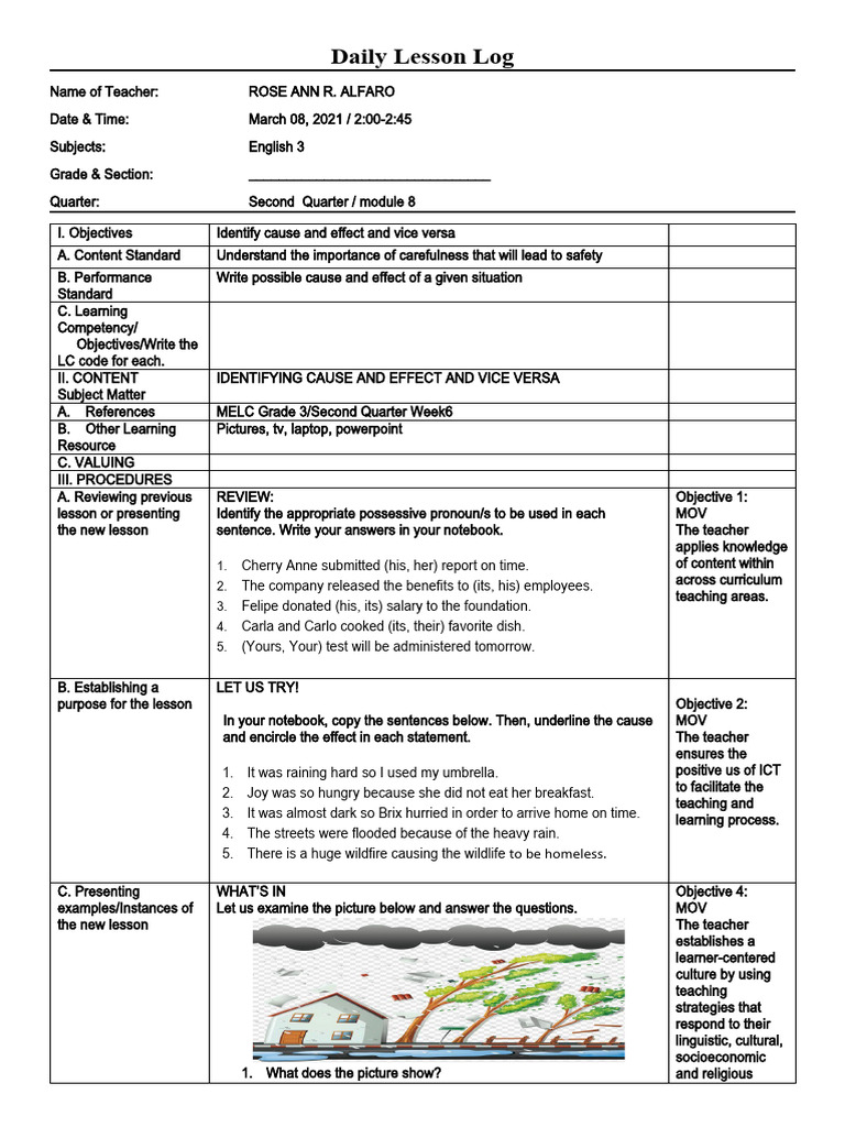 COT - ENGLISH - CAUSE AND EFFECT | PDF | Educational Technology | Learning