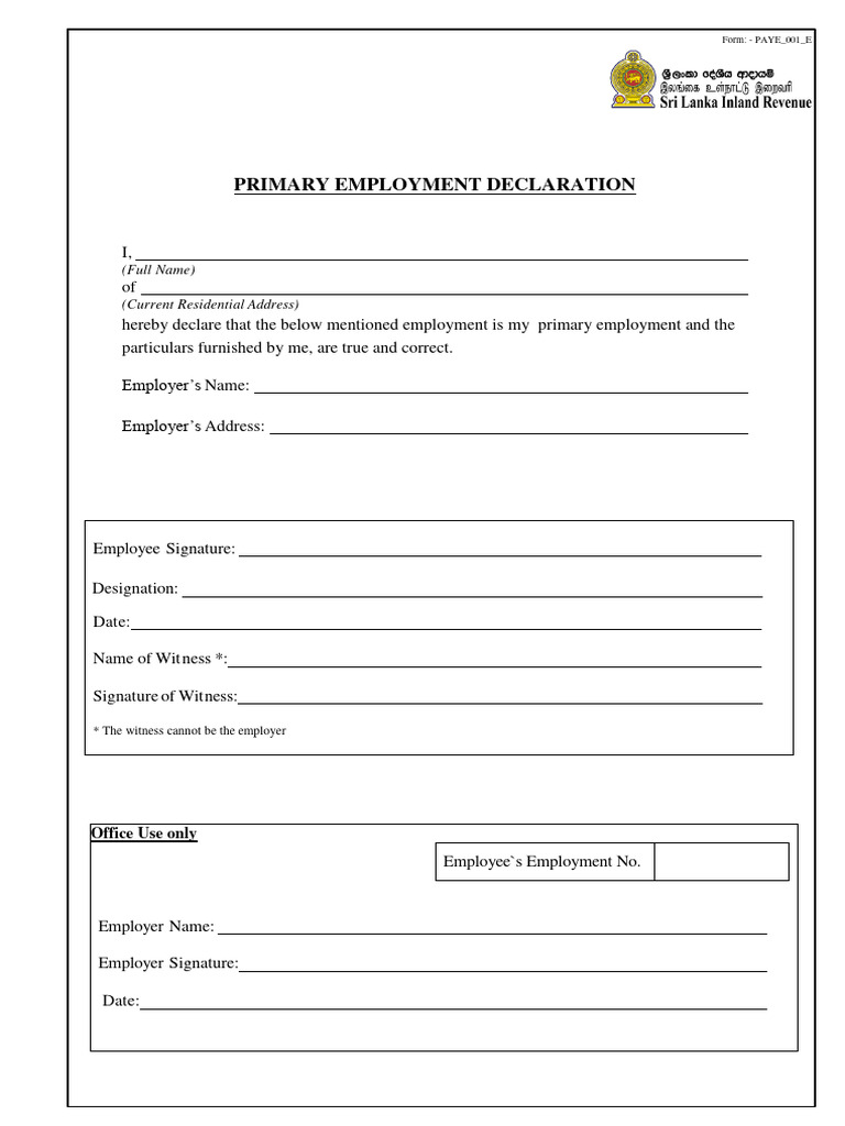 Primary Employment Declaration Form | PDF