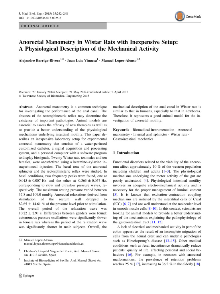 Anorectal Manometry in Wistar Rats With Inexpensive Setup: A ...
