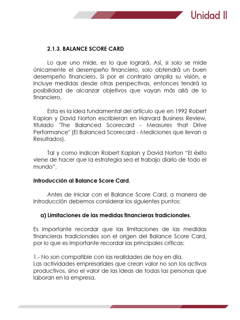 Unidad II 1.3 Balance Score Card | PDF | Contabilidad | Business