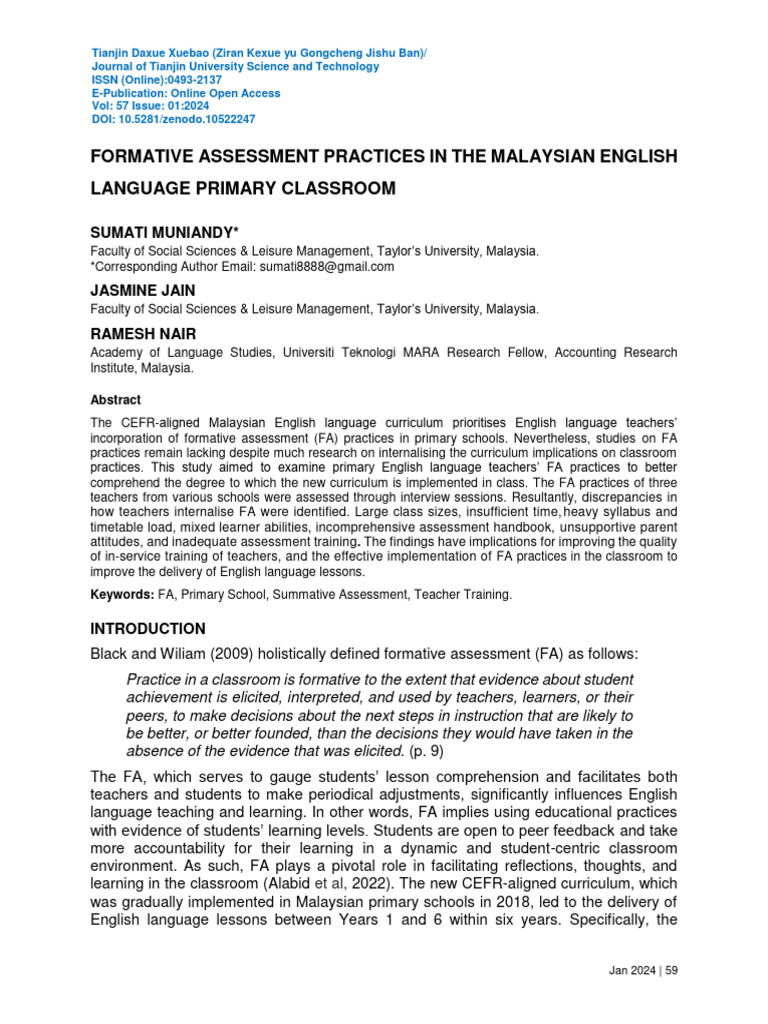 Formative Assessment Practices in The Malaysian English Language ... Formative Assessment Practices in The Malaysian English Language ...