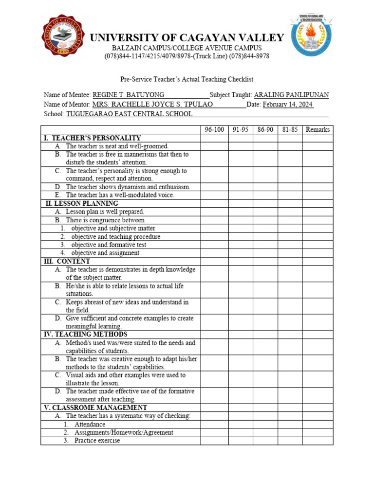 Evaluation Form | PDF | Teachers | Mentorship