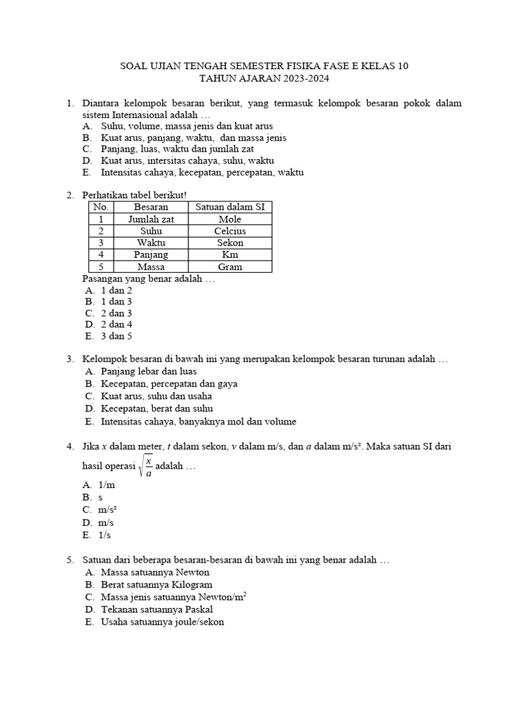 Soal PTS SMT Ganjil Fisika Ta 2023-2024 | PDF | Metode & Bahan Ajar