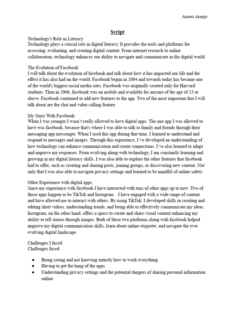 Script For Project 1 | PDF | Facebook | Literacy