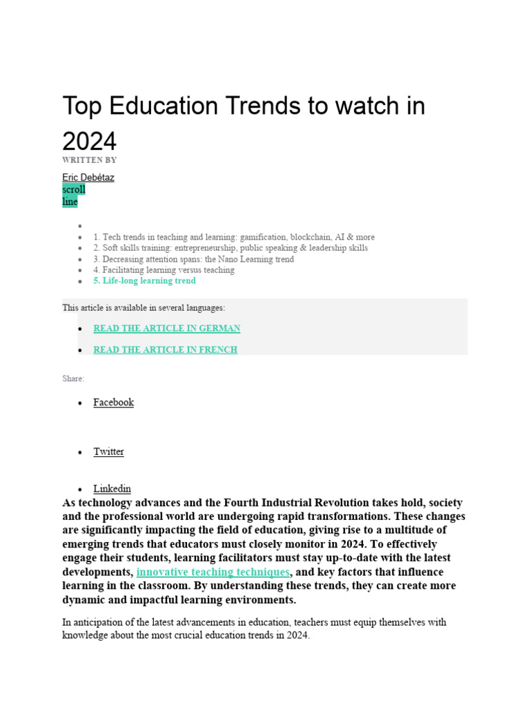 Top Education Trends To Watch in 2024 | PDF | Teachers | Learning