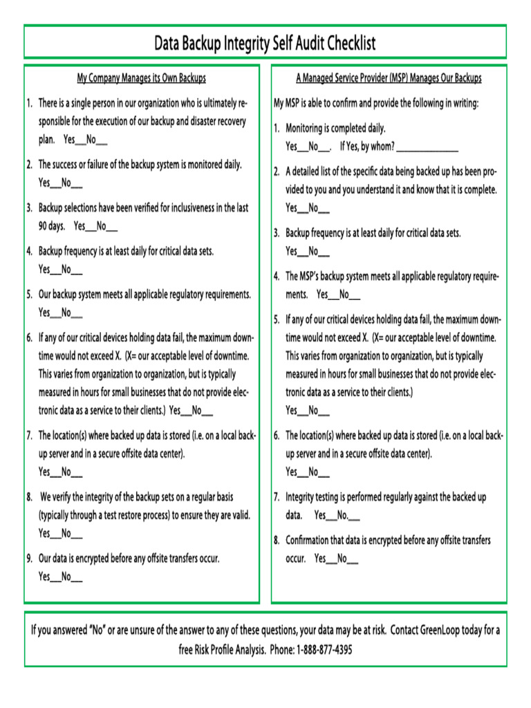 Data Backup Integrity Self Audit Checklist | PDF