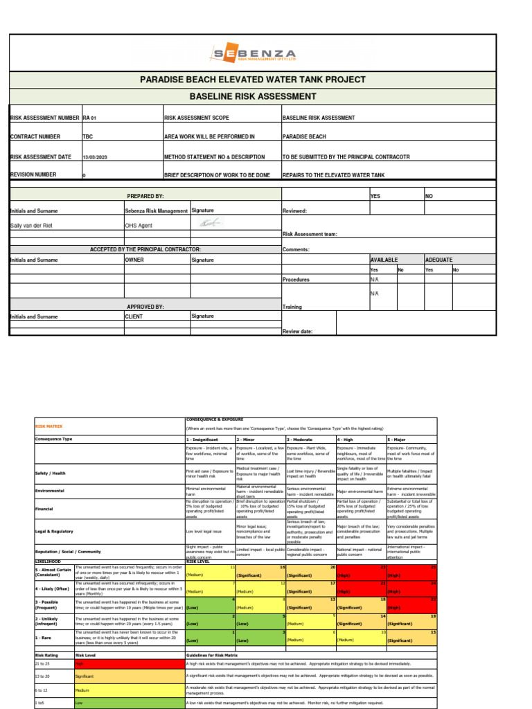 Annexure C Baseline Risk Assessment Paradise Beach Elevated Water Tank ...