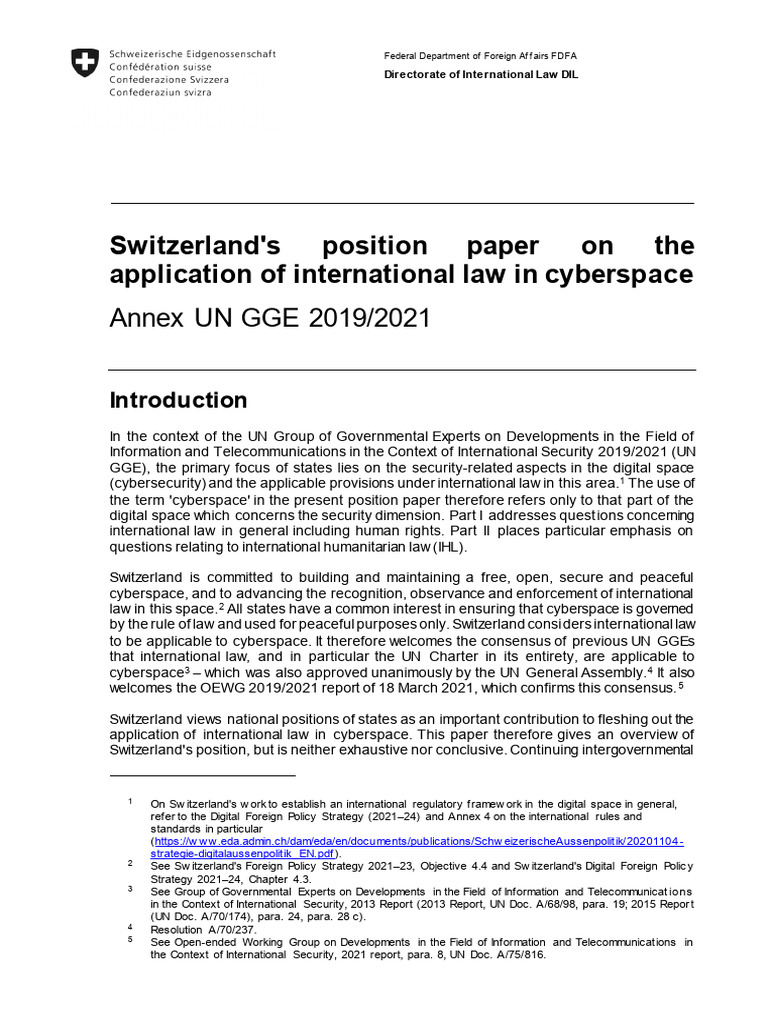 Schweiz Annex UN GGE Cybersecurity 2019 2021 - EN | PDF