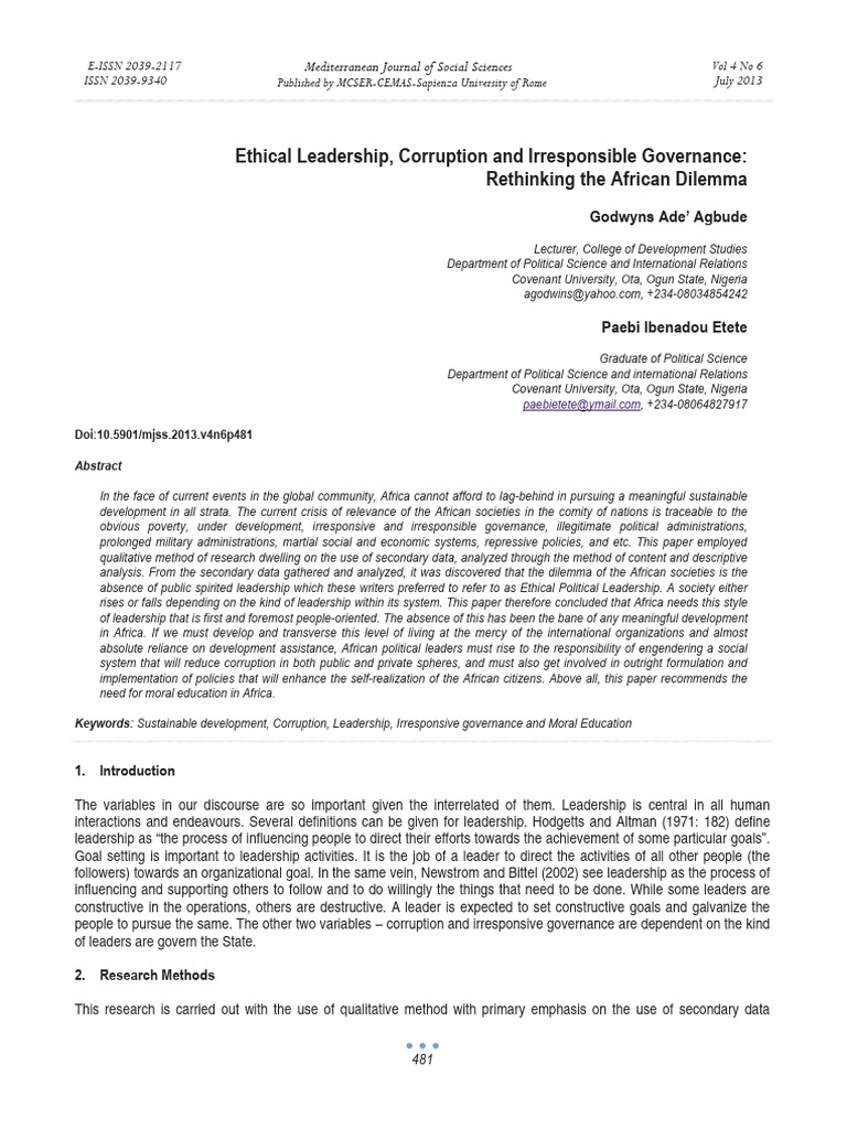 Ethical Leadership Corruption and Irresp | PDF | Leadership | Democracy