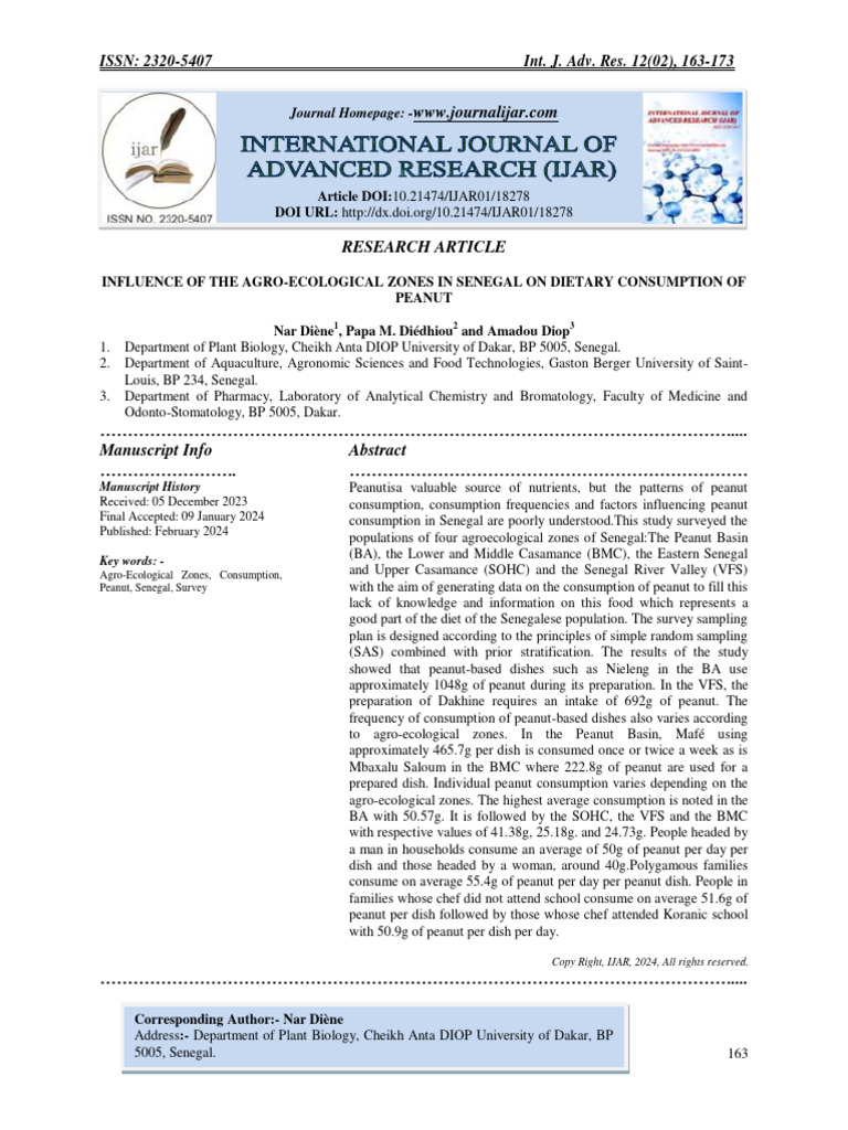 Influence of The Agro-Ecological Zones in Senegal On Dietary ...