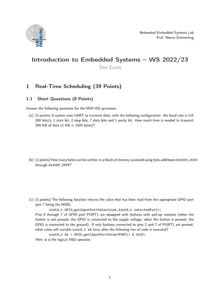 Embedded Systems Exam: Test Questions | PDF | Electrical Engineering ...