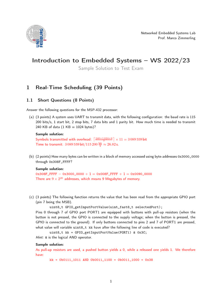 Embedded Systems Exam Solutions | PDF | Mathematical Optimization | Bit