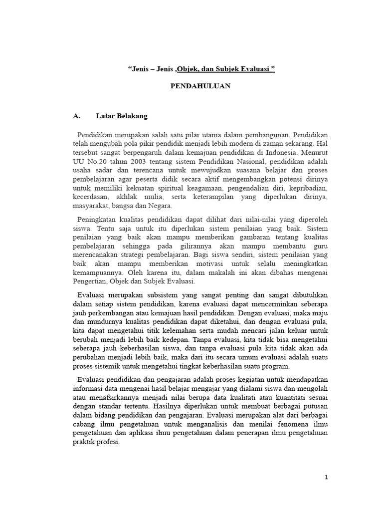 2 Jenis - Jenis, Objek, Dan Subjek Evaluasi | PDF