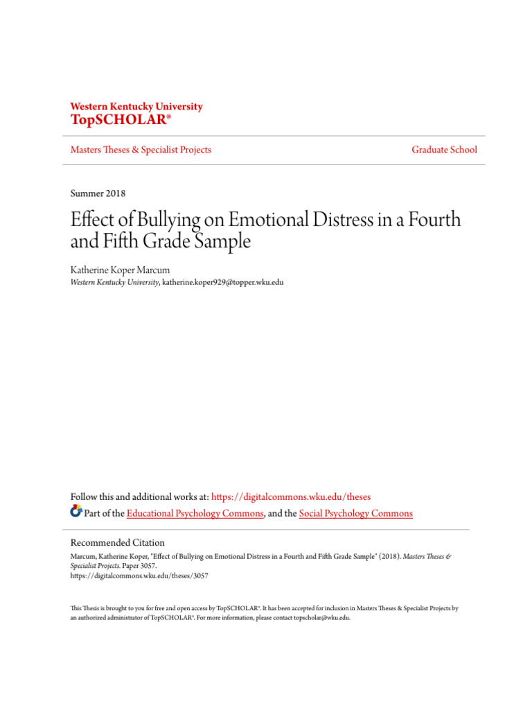 Effect of Bullying On Emotional Distress in A Fourth and Fifth GR | PDF ...