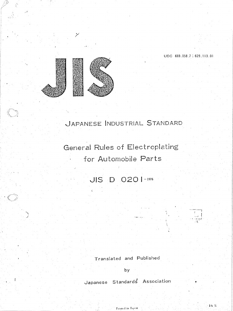 JIS D 0201 - 1976 - Regeln Für Die Galvanische Beschichtung Von KFZ Teilen | PDF