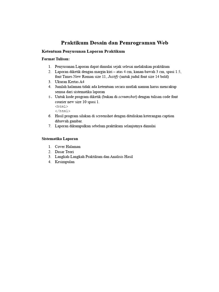 Sistematika Laporan Praktikum Desain Dan Pemrograman Web | PDF