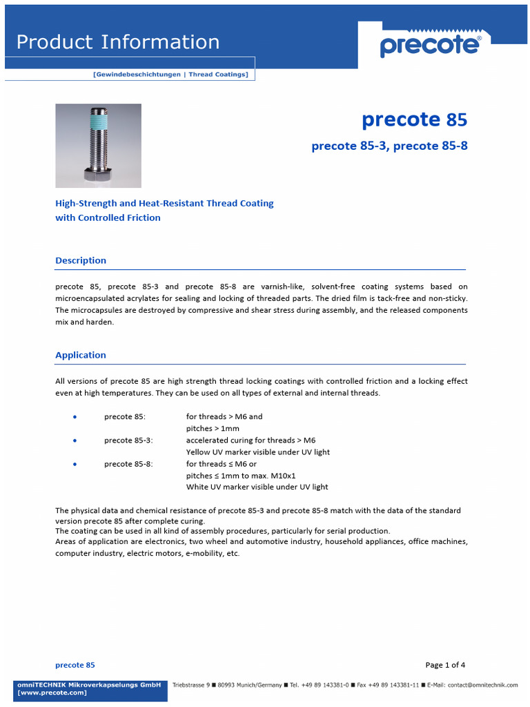 Product Info Precote85 e | PDF | Ultraviolet | Mechanical Engineering
