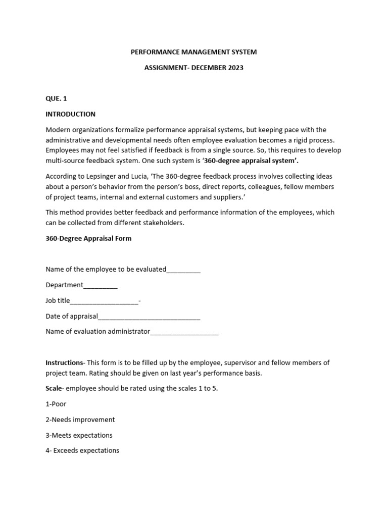 Performance Management System Assignment Dec 2023 | PDF | Goal | Performance Appraisal