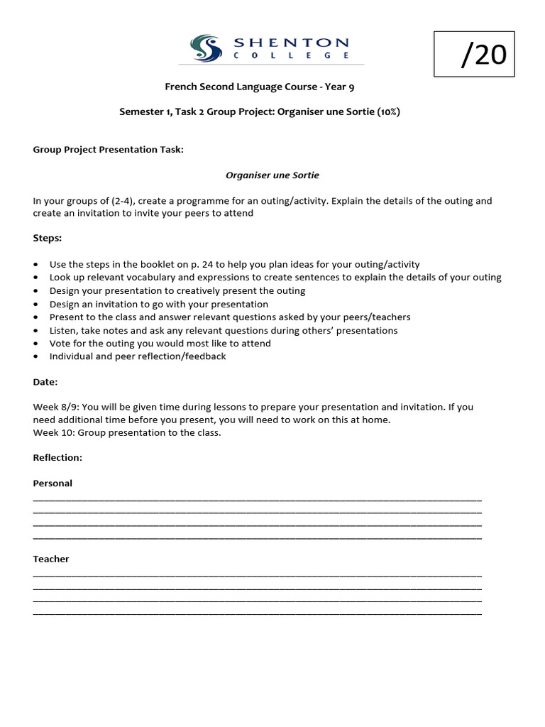 '23 - Y9 T1 Group Project - Task Sheet | PDF | Grammar | Vocabulary