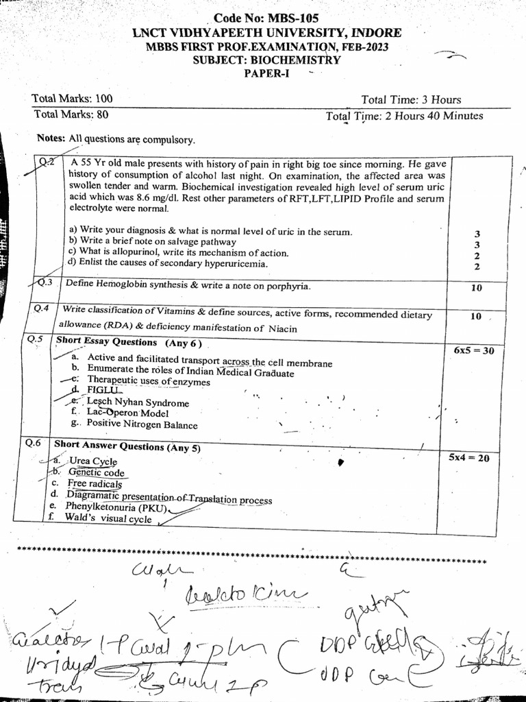 Biochemistry Papers 1st Proff | PDF