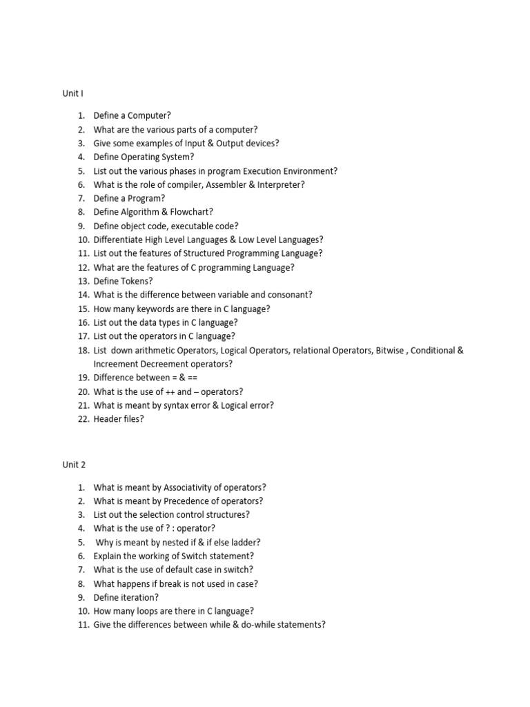 Viva Questions Pdf C Programming Language Control Flow 9851