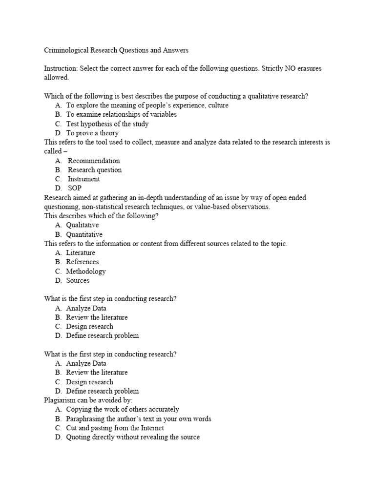 Criminological Research Questions and Answers | PDF
