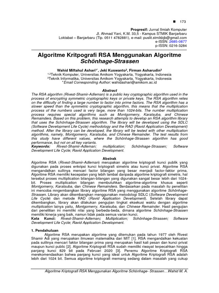 Algoritme Kritpografi RSA Menggunakan Algoritme Schönhage-Strassen | PDF | Kriptografi ...