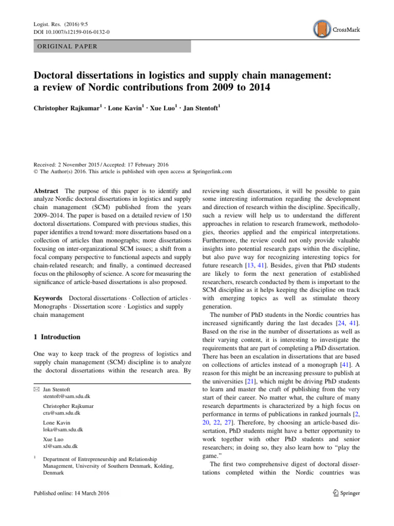 Doctoral Dissertations in Logistics and Supply Chain Management - A ...